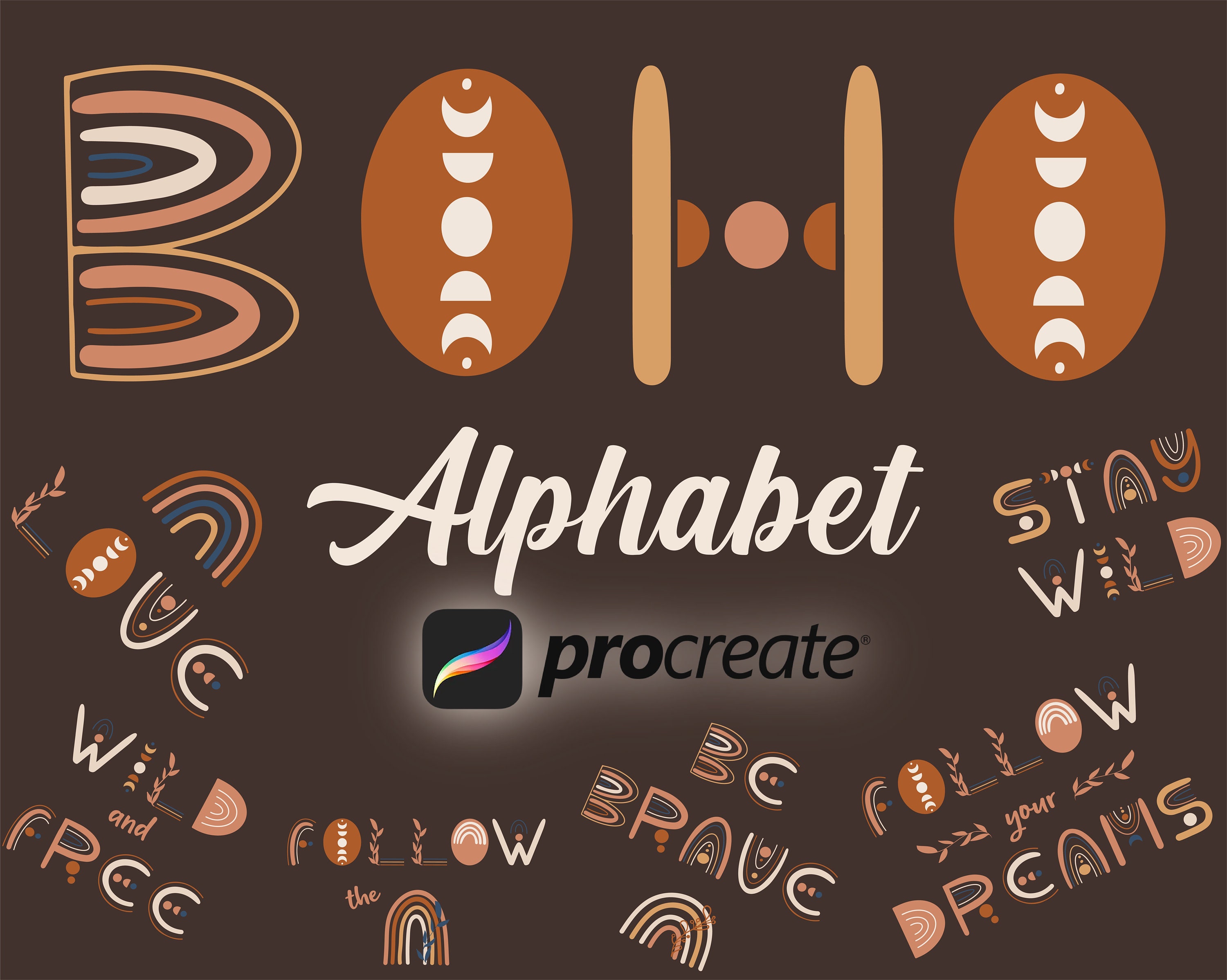 Procreate boho alphabet set Boho lettering for procreate | Etsy