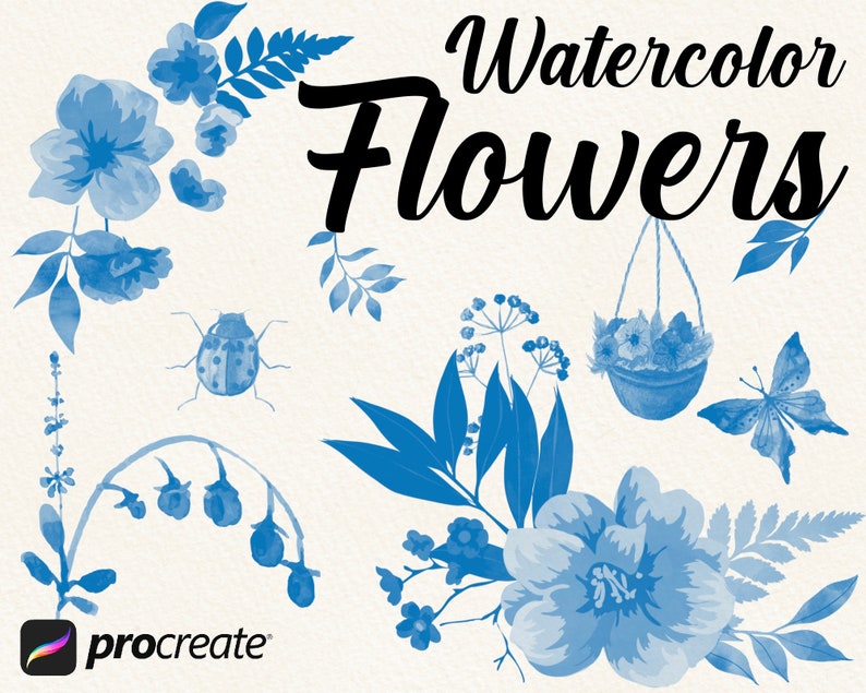 100 Watercolor Flowers for Procreate Watercolor Brush Set for - Etsy