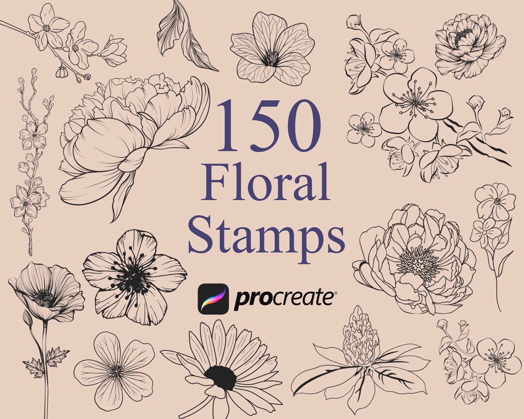 150 Procreate Botanical Stamps | Floral Procreate Stamps | Procreate ...