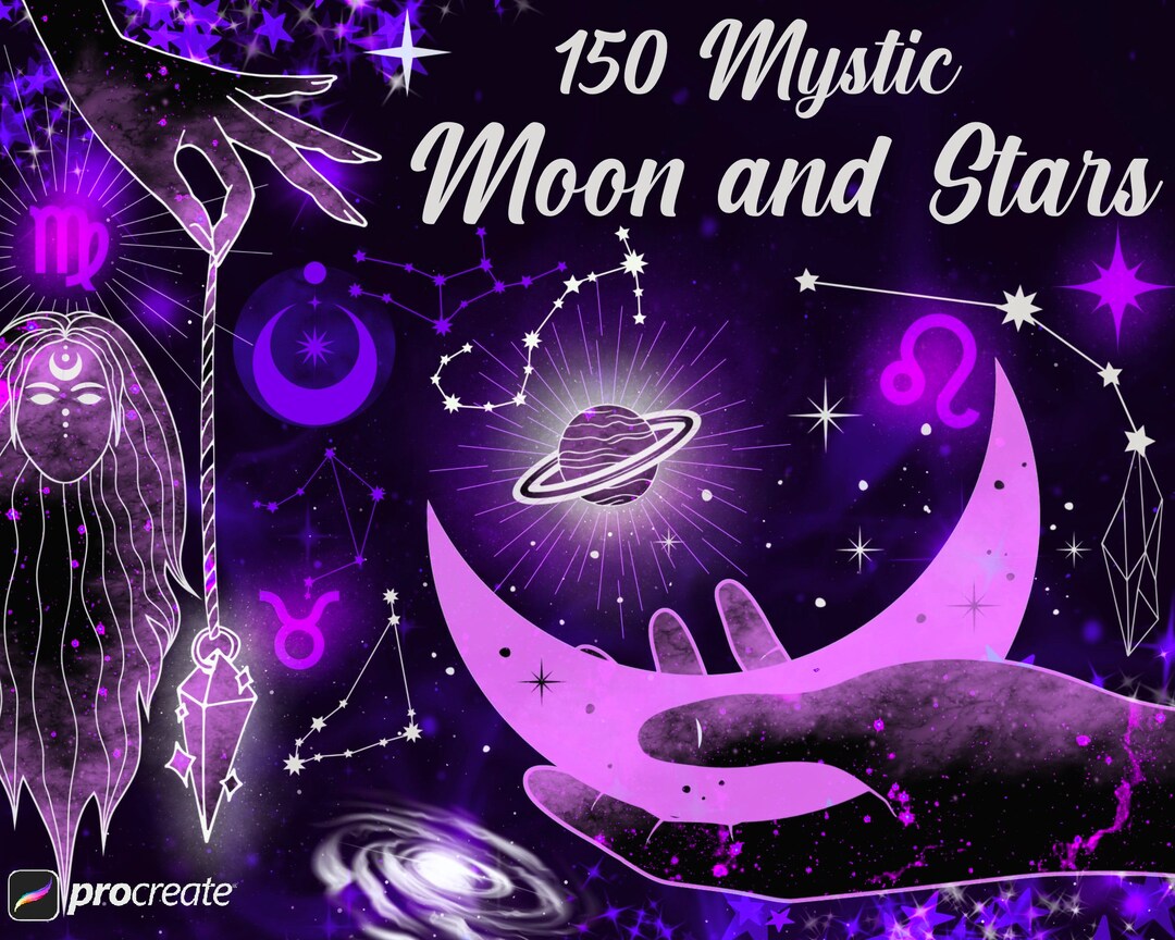 Procreate 150 Moon and Stars Stamps Set , Zodiac, Tattoo, Galaxy, Moon ...