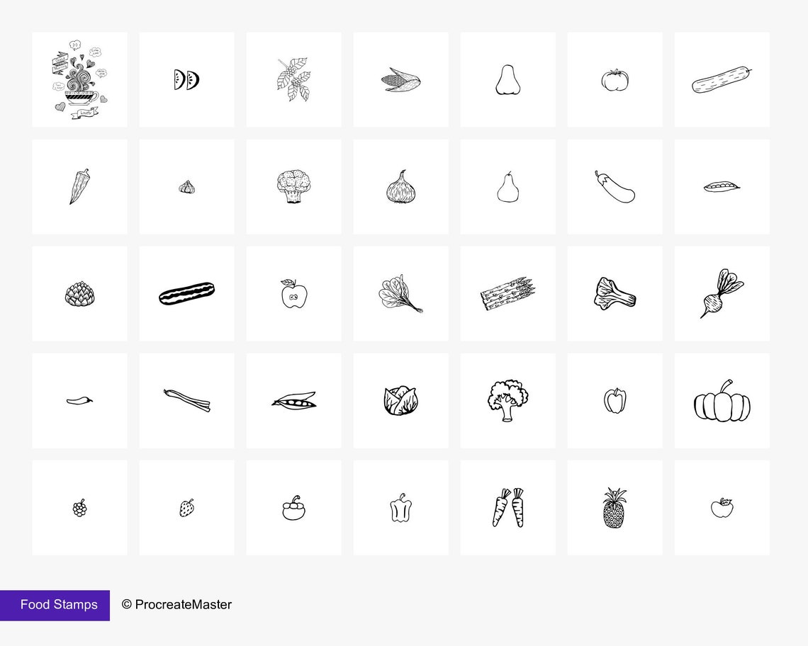 Procreate Food Brushes food Doodle Stamps Food Stamps | Etsy