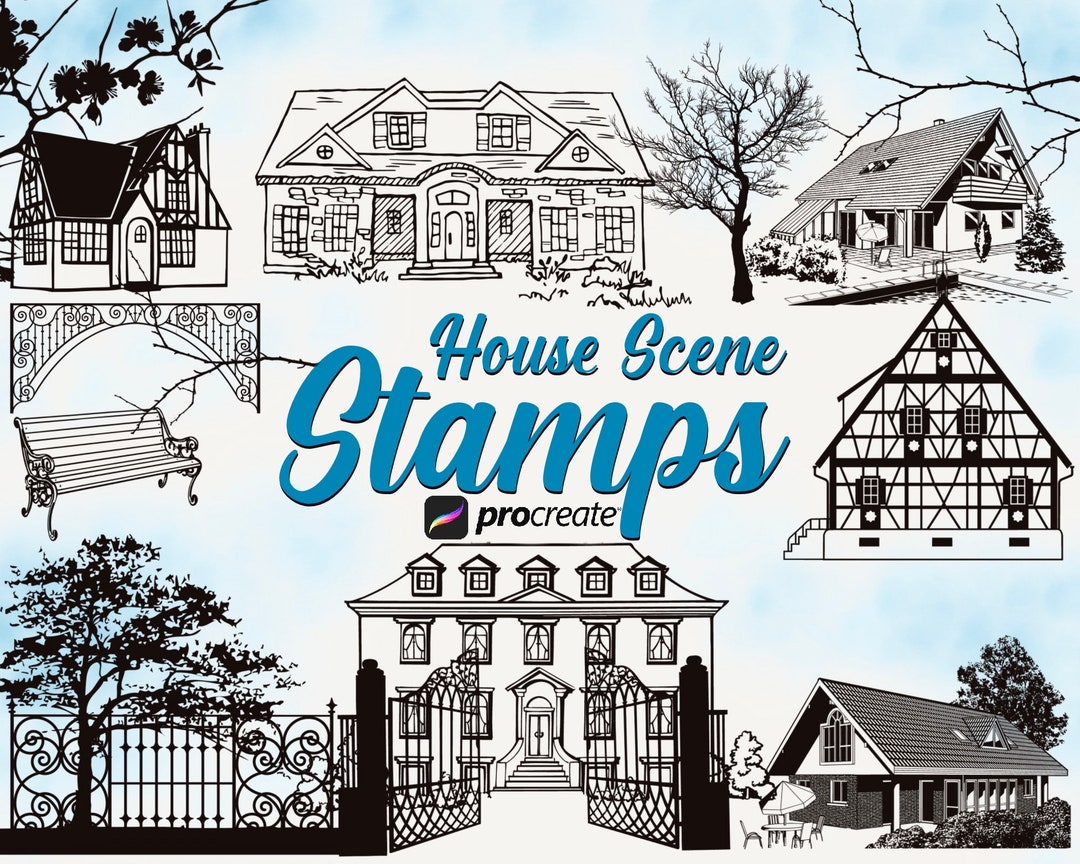 160 Procreate Houses Scene Stamps, Procreate House Landscape Stamps ...