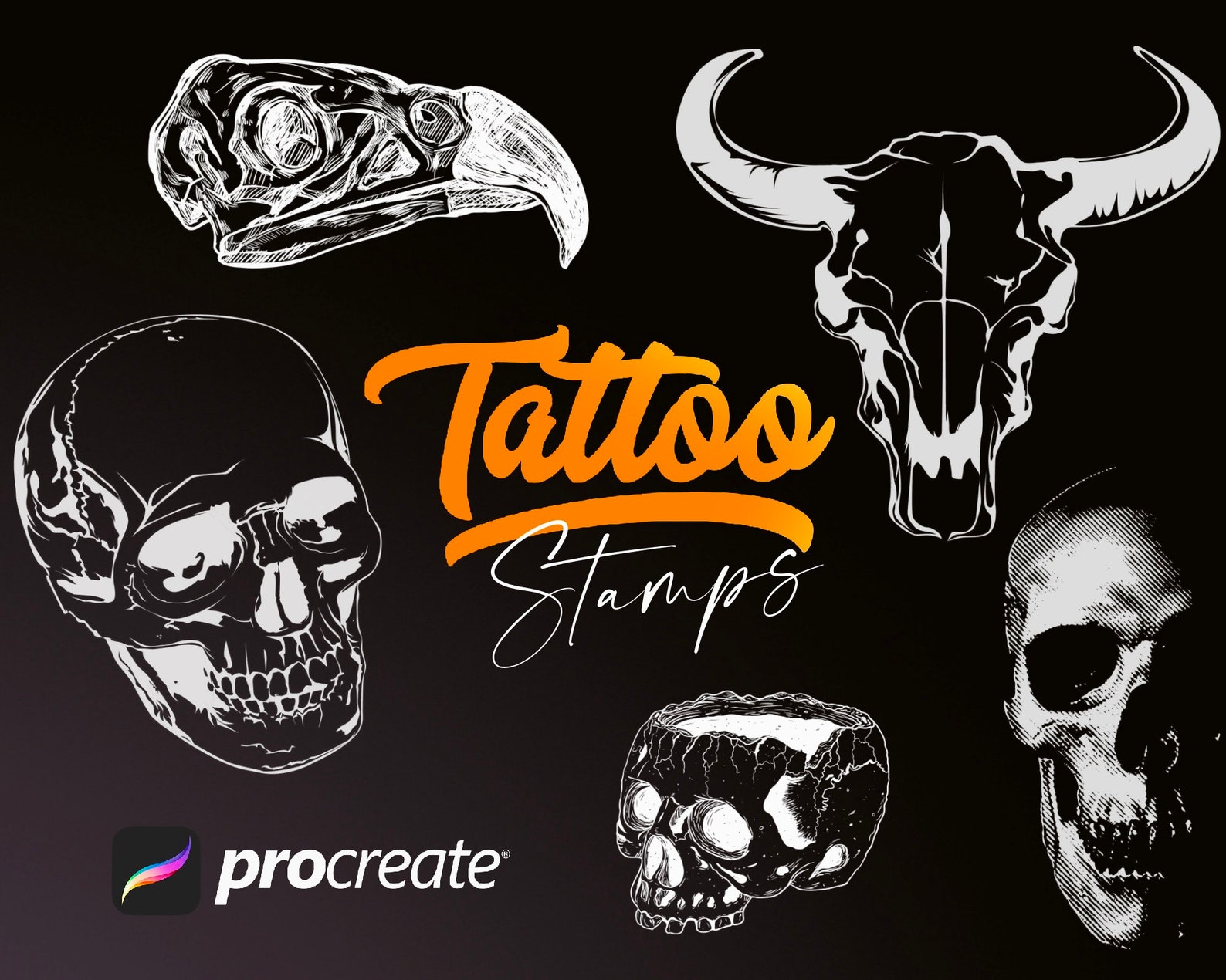 110 Procreate Skulls Tattoo Skull Stamp for Procreate Human | Etsy