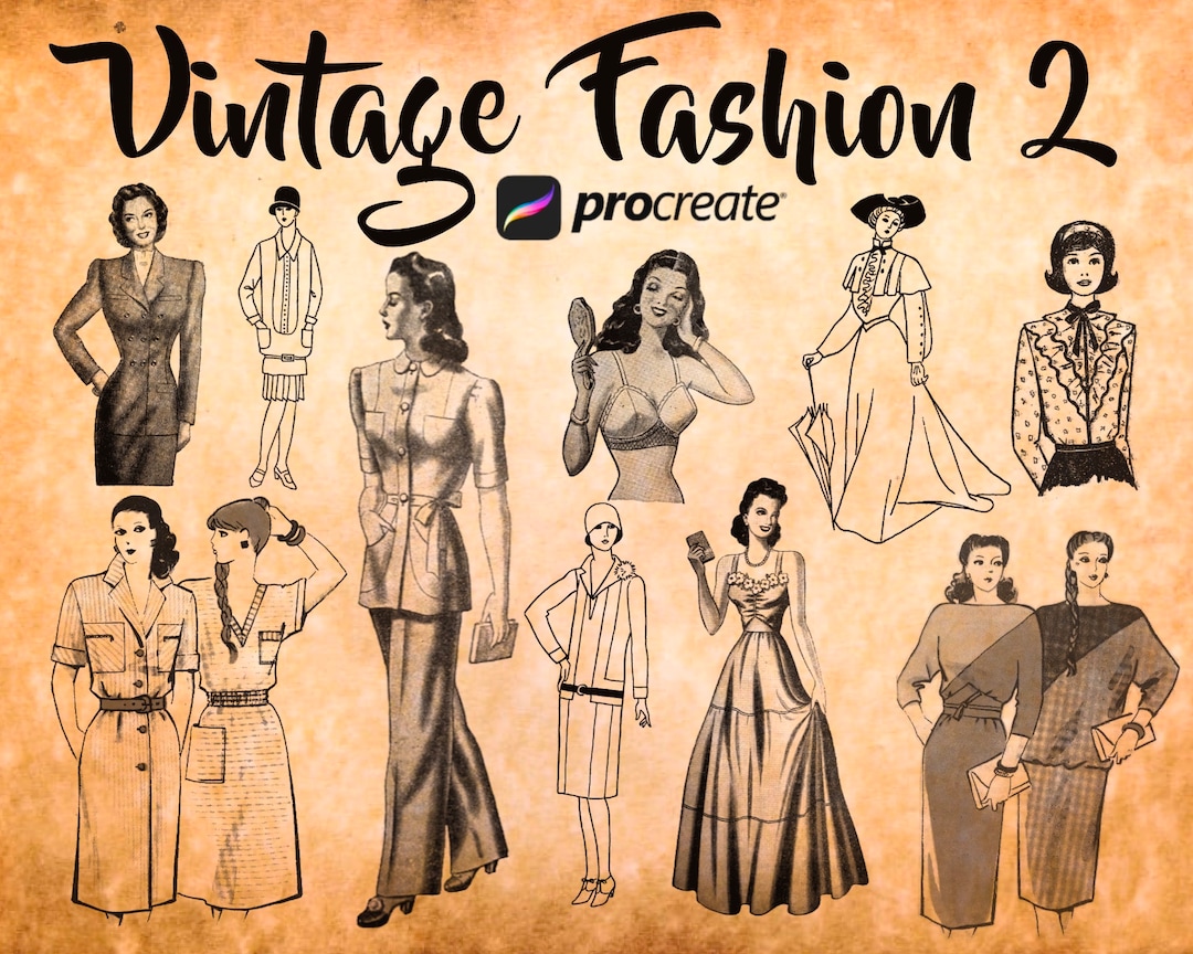 50 Fashion Stamps for Procreate, Procreate Vintage Fashion, Procreate ...