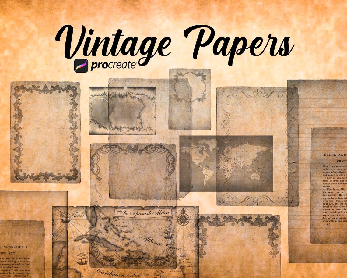 42 Procreate Antique Papers Vintage Map Procreate Stamps | Etsy