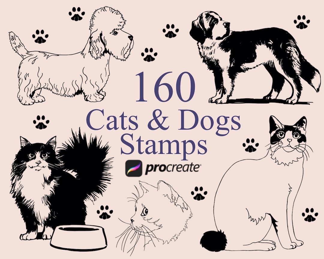 160 Procreate Cats and Dogs Stamps, Cats Brushes for Procreate, Dogs ...