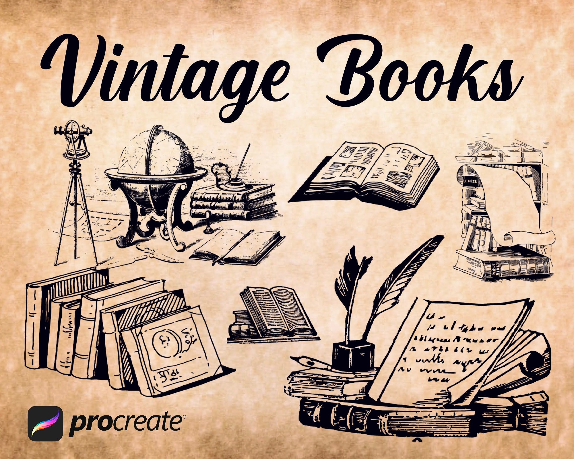 20 Procreate Vintage Book Stamps Old Book Stamps Procreate | Etsy