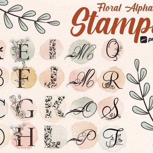 5 Procreate Alphabet Brushes Flower Letters Stamps Monogram - Etsy
