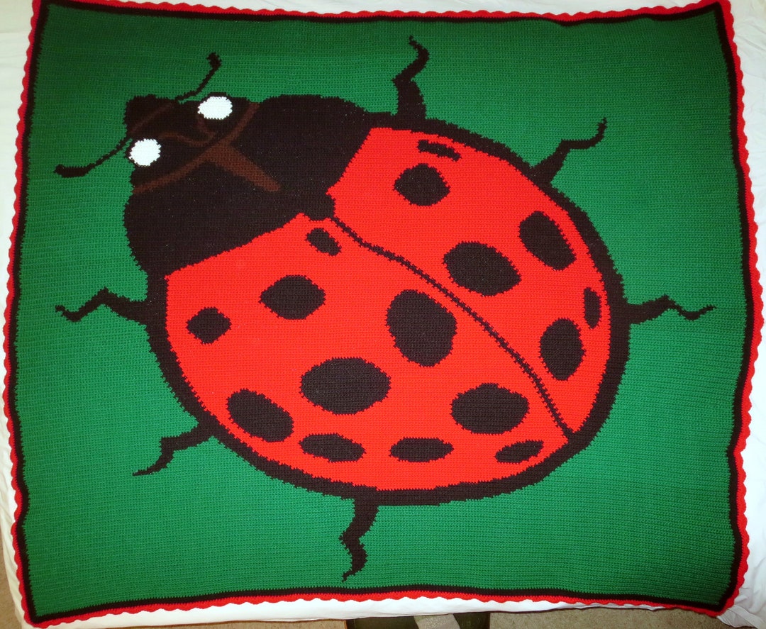Handmade CROCHET Afghan LADYBUG Throw BLANKET Kids Children Insect Bug ...