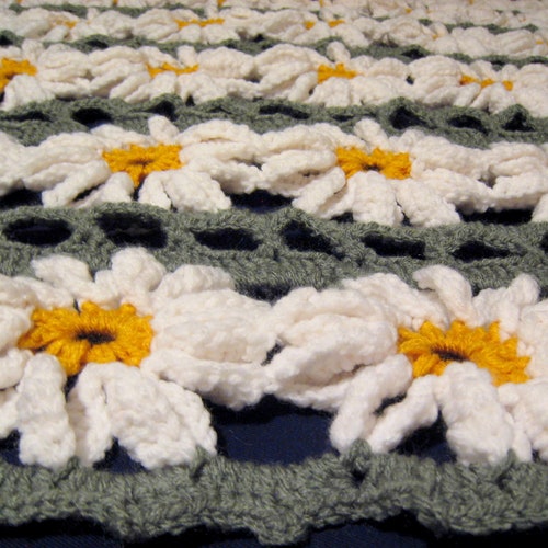 Knit Crochet Daisy Throw Blanket - Etsy