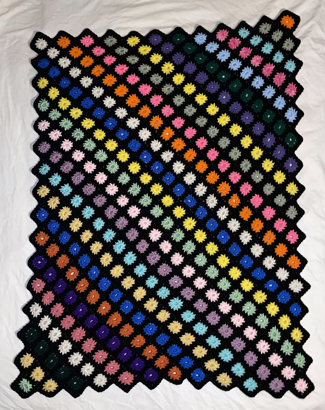 Handmade Crochet Knit AFGHAN of PINWHEEL Granny SQUARE Colorful Vintage ...