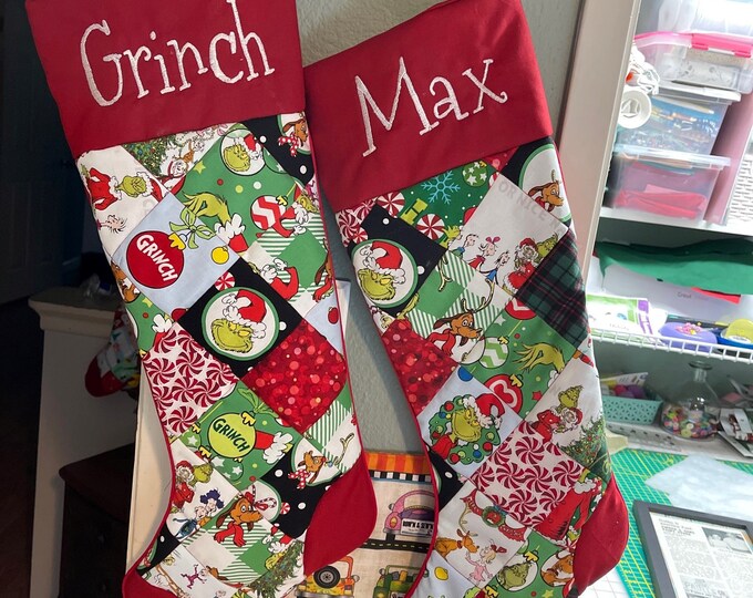 Grinch Stocking Personalized Name Tag Christmas Stocking Elf Toe - Etsy