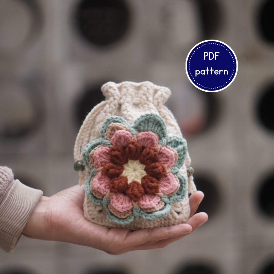 Crochet Lotus Granny Square Pattern: Drawstring Purse & Mini Bag (PDF Pattern) - Etsy