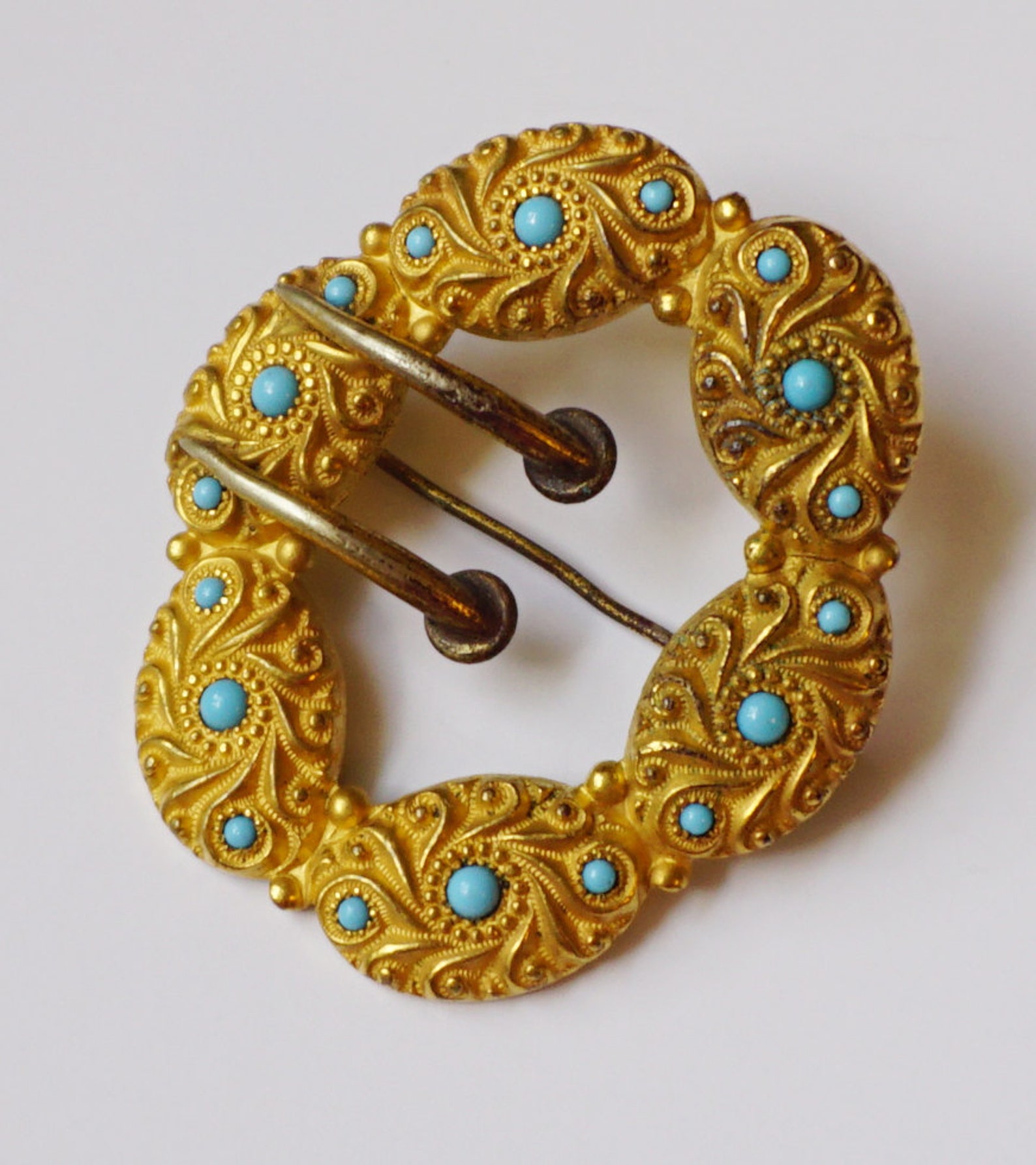 Victorian Gold Washed and Turquoise Floral Embossed Sash Pin - Etsy