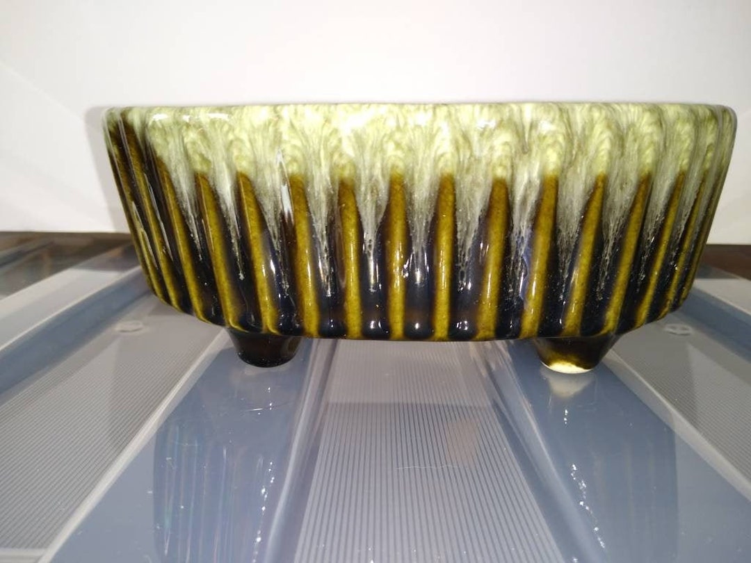 Vintage Hull USA Pottery Stoneware Green Agate Drip Planter Bowl - Etsy