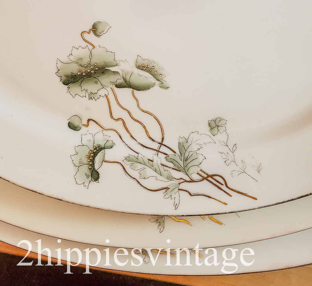 Vintage Hand Painted Green Poppy Dinnerware - SIX Seven Piece Place ...