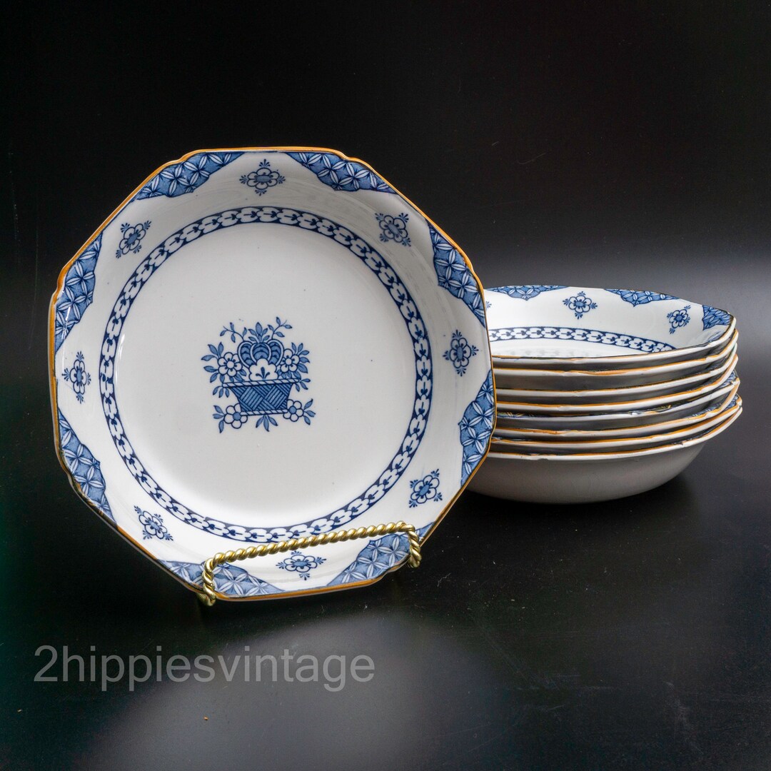 Antique Wood & Son Blue Bombay Rim Berry Bowl 1917 Discontinued - Etsy
