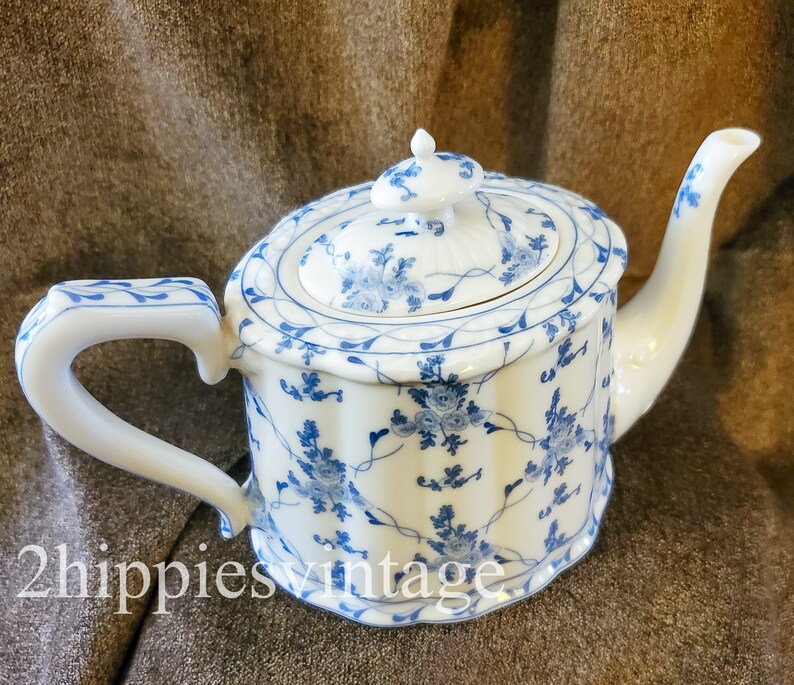 Vintage Teapot & Lid in Rose Brocade by SKYE MCGHIE Blue White - Etsy