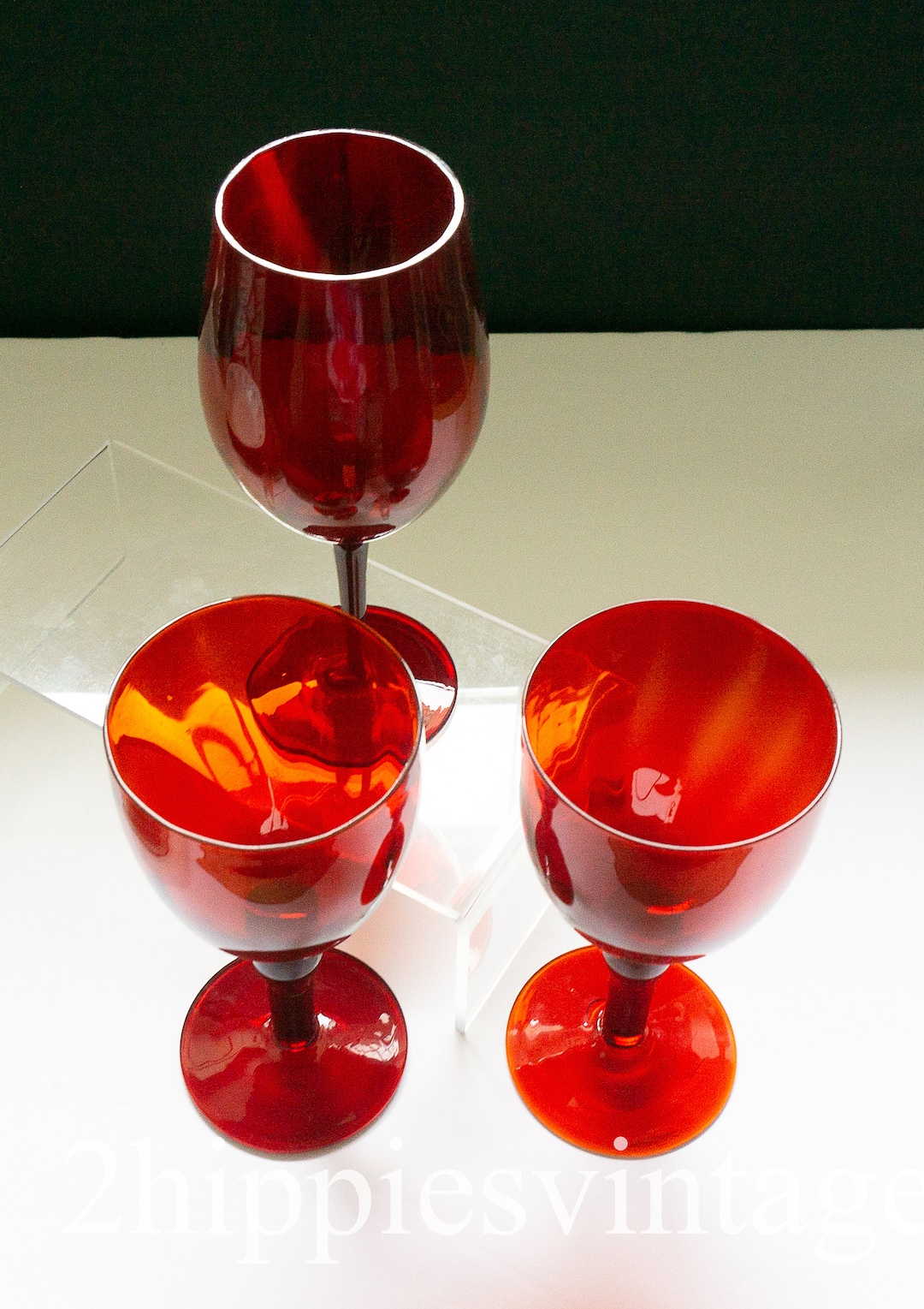 Three Large Tall Vintage Red Ruby Glass Crystal Stemware Wine Water - Etsy
