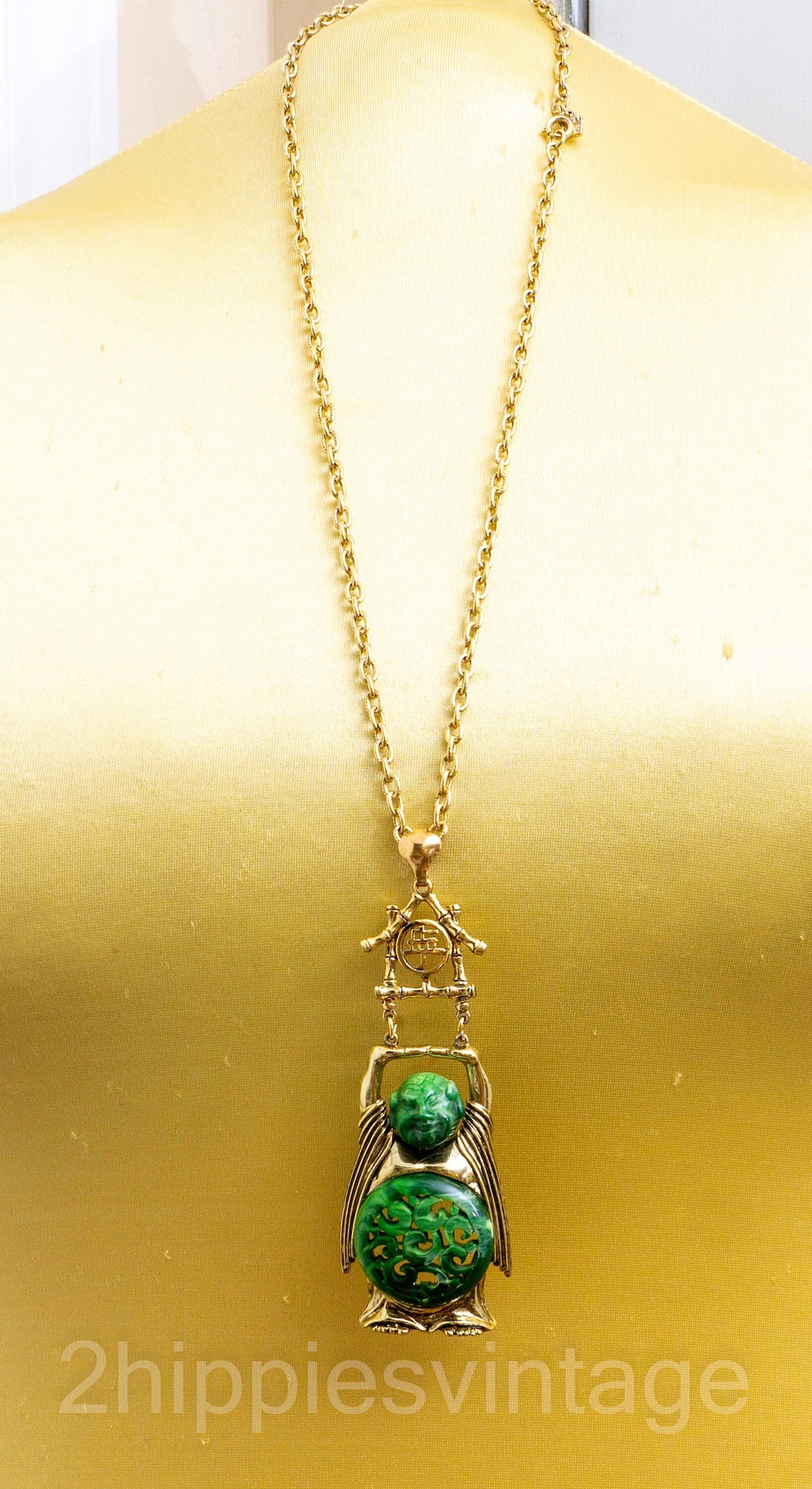 Vintage HMS Madeira Creations 1960s Lucite Jade Buddha Necklace - Etsy