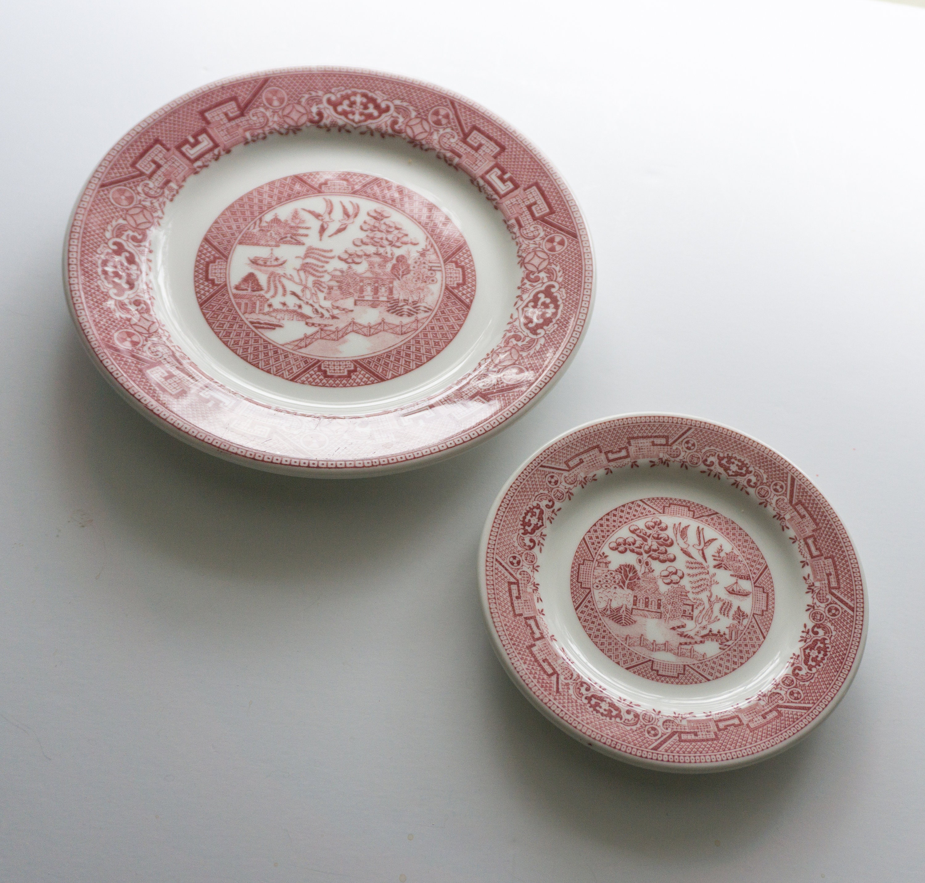 ONE Vintage Red Pink Willow Ware Plates by Sterling China Co East ...
