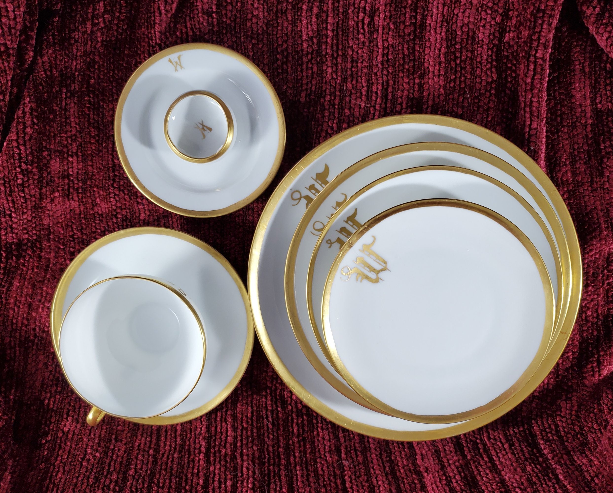 Gold on White Antique Bavarian China Heinrich & Co Pattern 8 Pieces ...