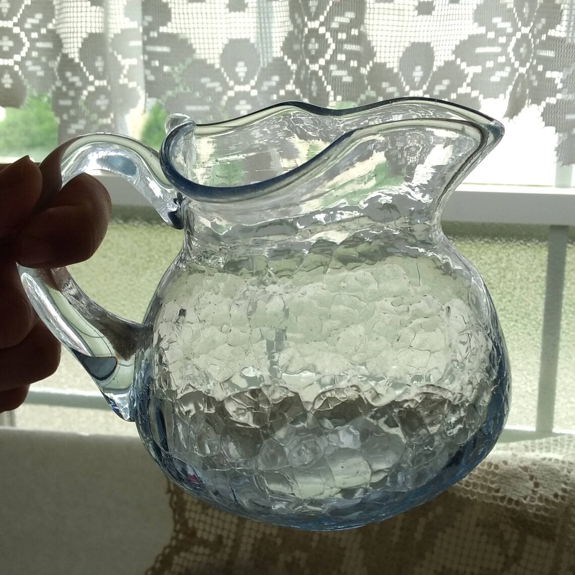 Vintage Baby Blue Crackle Craquelle Ice Glass Fluted Scalloped - Etsy