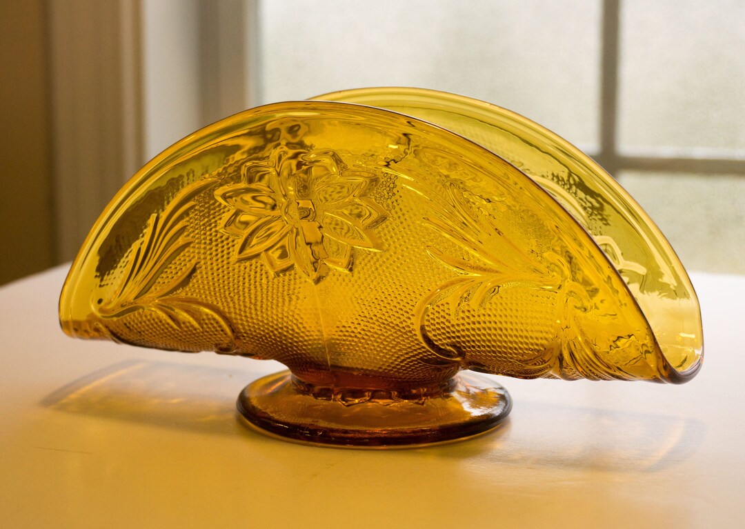 Vintage Indiana Glass Sandwich Pattern Tiara Amber Napkin Holder Ca ...