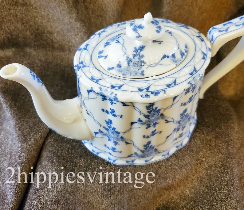 Vintage Teapot & Lid in Rose Brocade by SKYE MCGHIE Blue White - Etsy