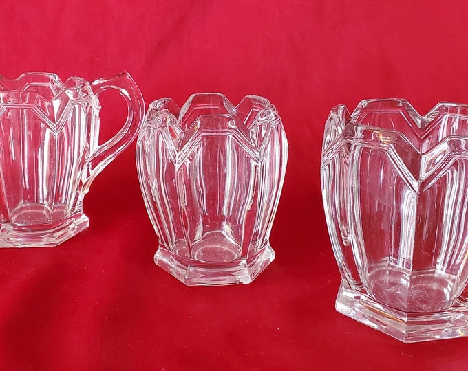 Antique Alexis by Fostoria Clear Three Pieces Heavy Cut Panel Glass ...