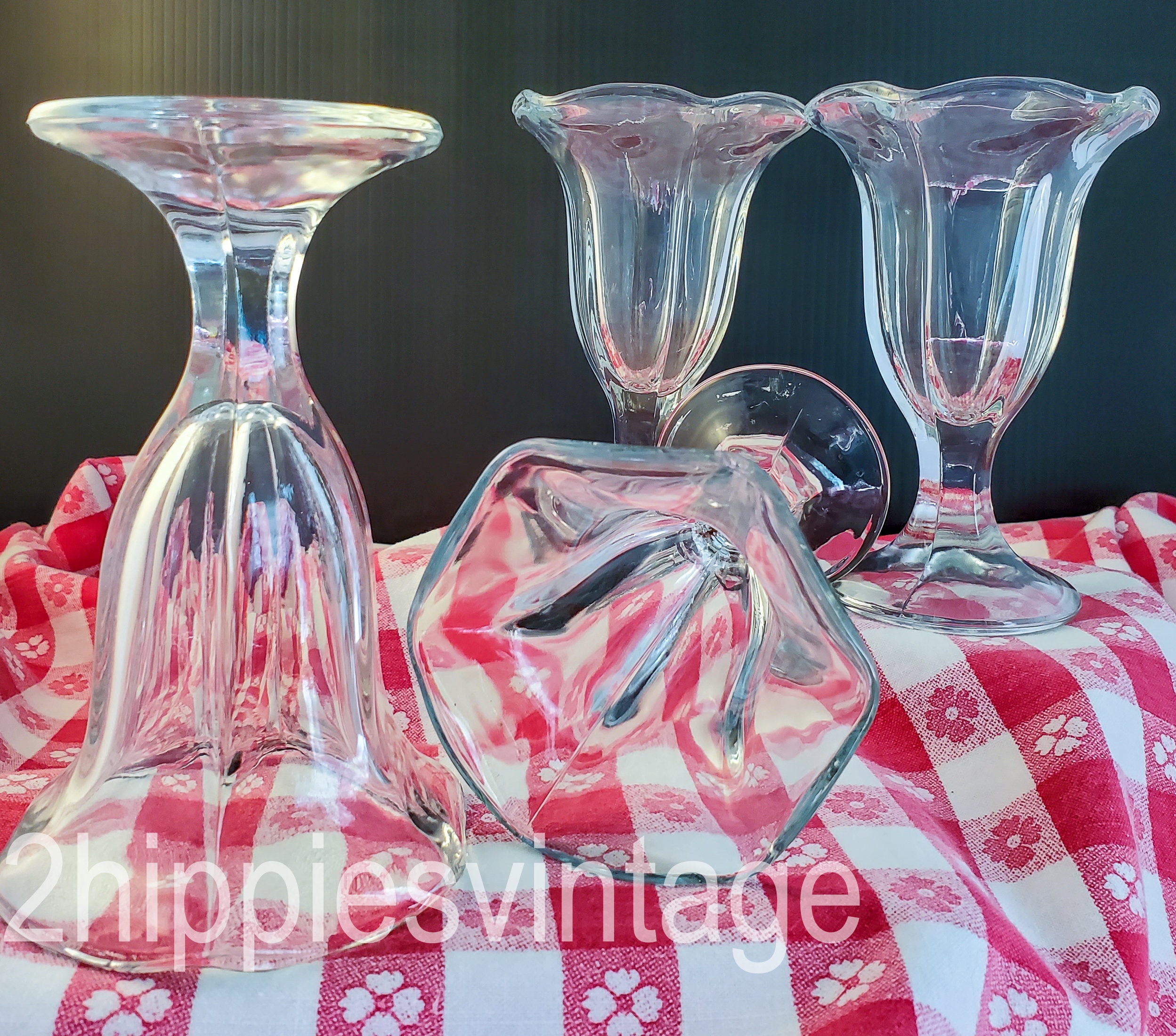 Five Large Vintage Footed Sundae Glass Fountainware Clear by ANCHOR HOCKING