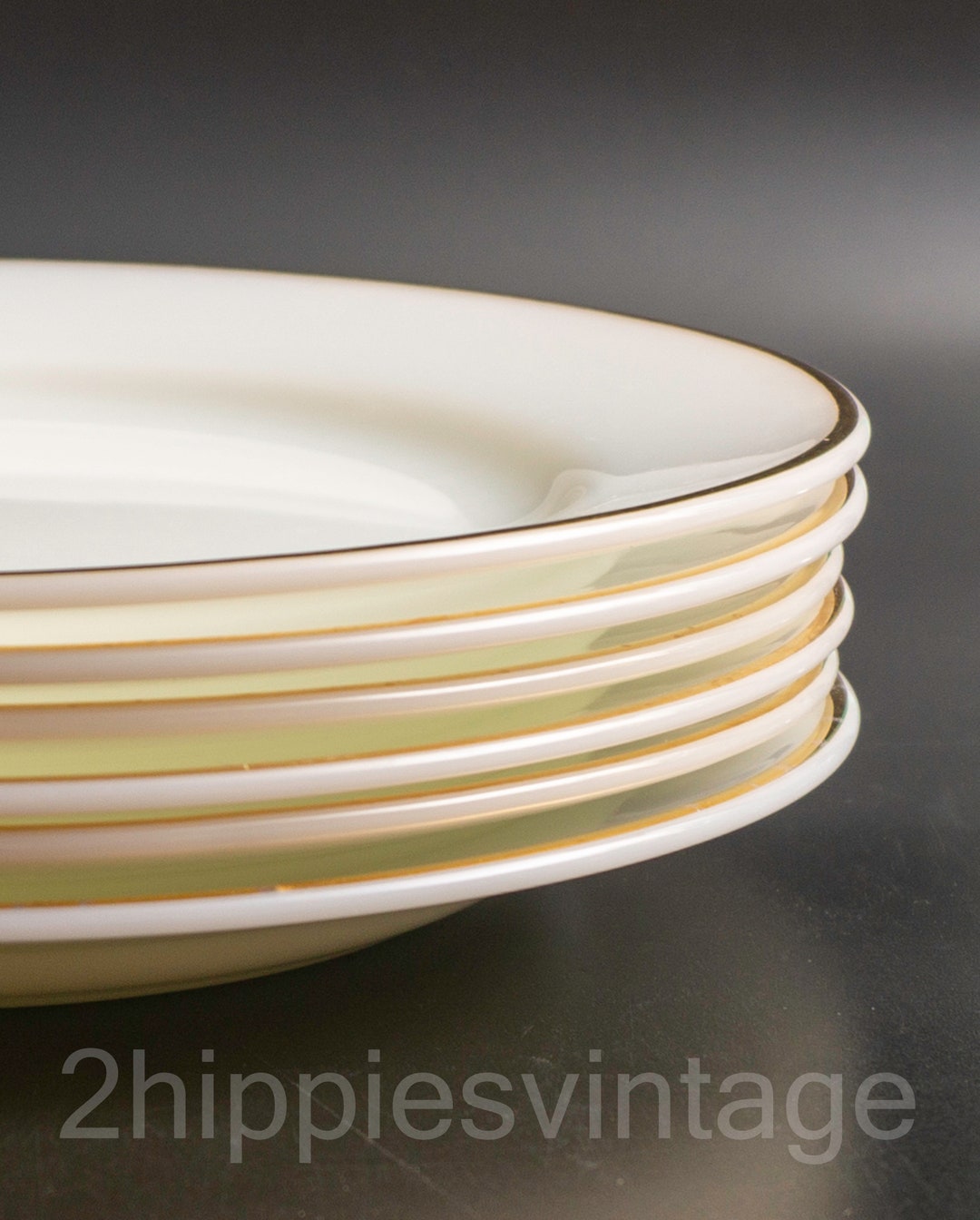 Corning Dinnerware Six Vintage Milk Glass With Gold Rim Luncheon Plates ...