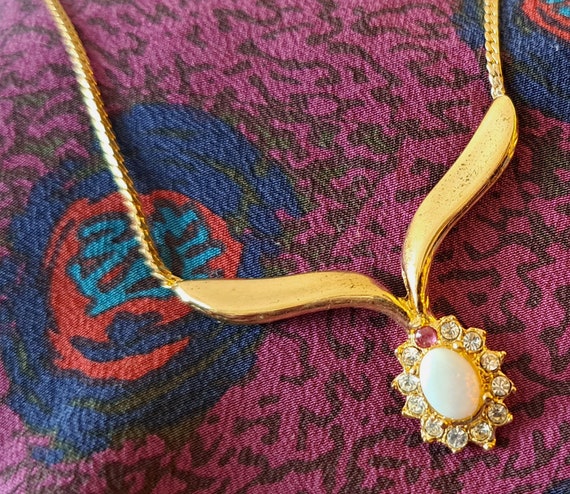 Vintage Elizabeth Farrell Opal Rhinestone Garnet Necklace New - Etsy
