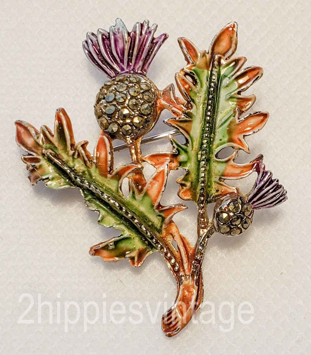 Vintage Cast Metal and Enamel Thistle Flower Brooch - Etsy