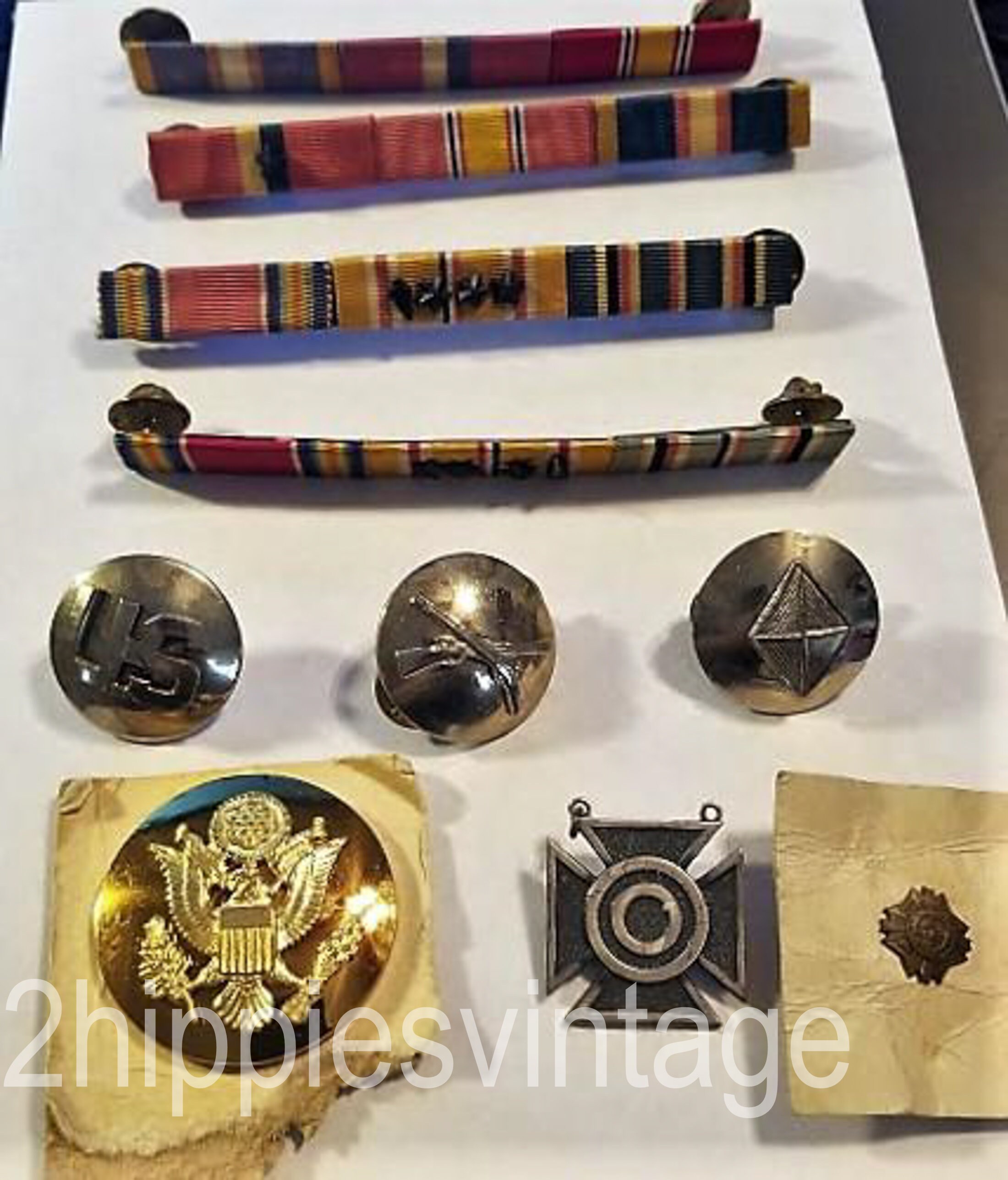 LOT of WWII US Army Ribbons, Insignia, Medals
