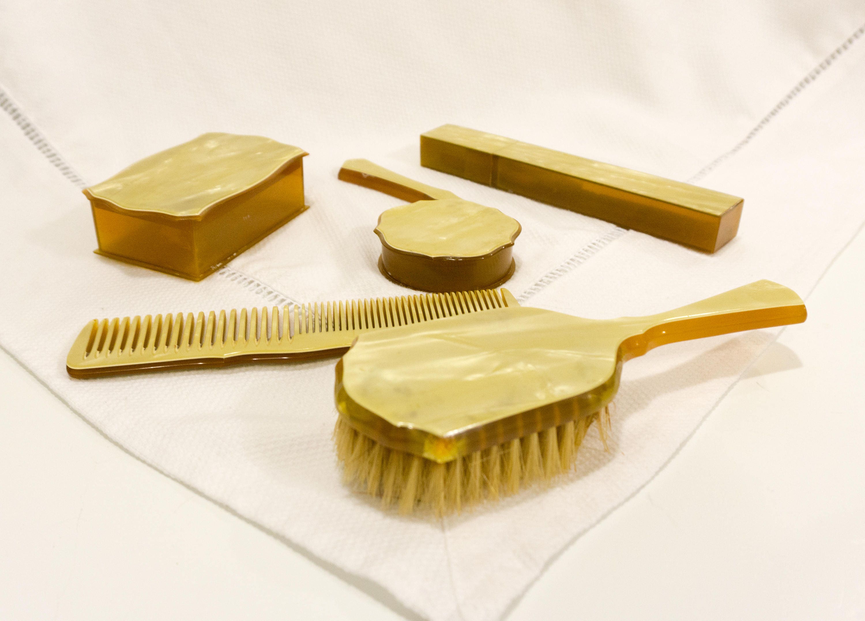 Vintage Bakelite Art Deco Vanity Dresser Dressing Table Set