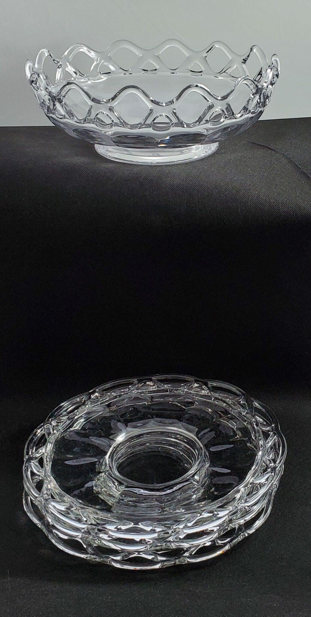 Vintage Imperial Glass Crocheted Crystal Bowl and Plates Set - Etsy