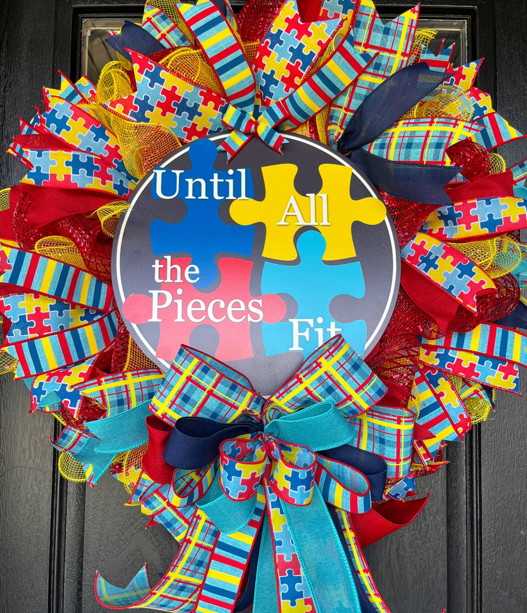Autism Wreath Puzzle Piece Autism Wreath Autism Awareness Wreat Bright ...