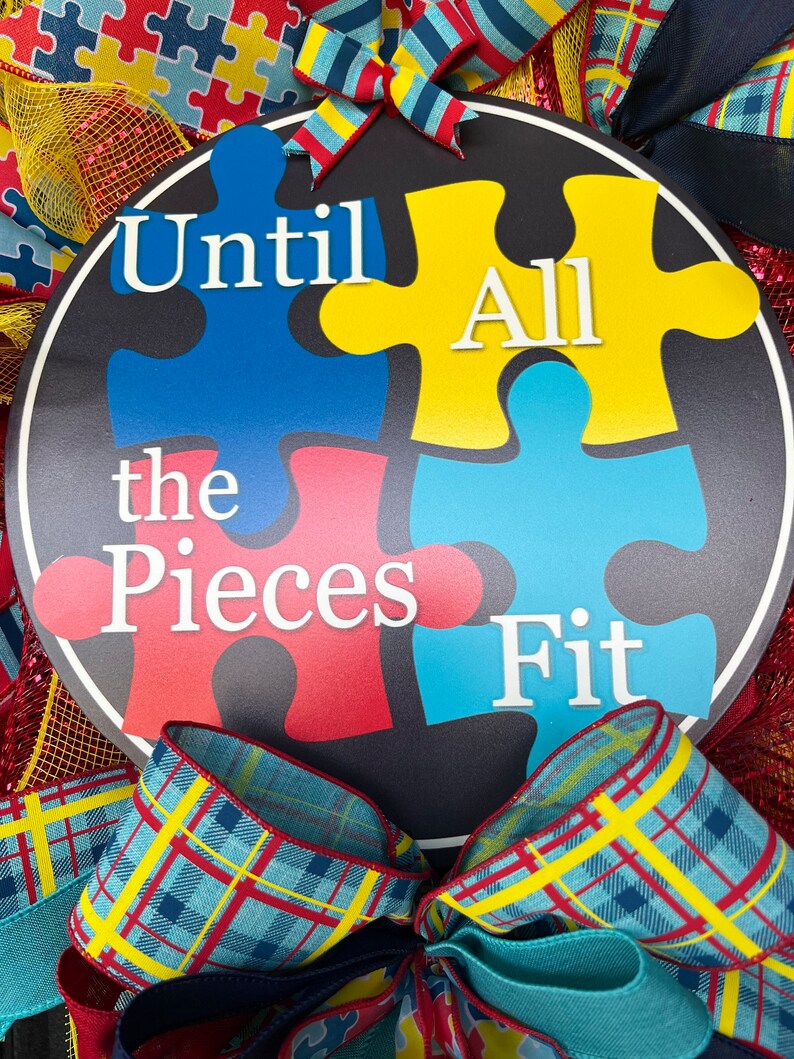 Autism Wreath Puzzle Piece Autism Wreath Autism Awareness Wreat Bright ...