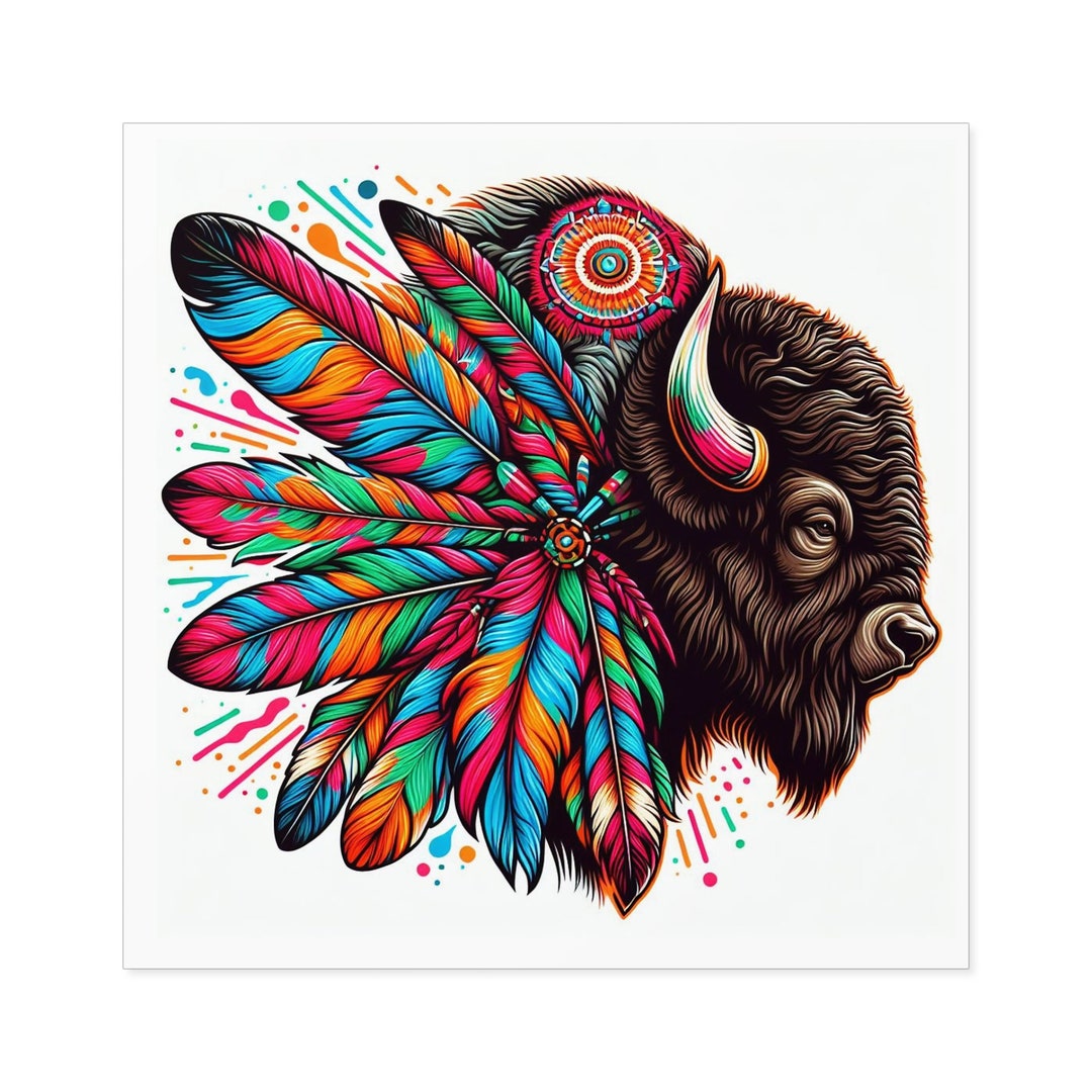 Bison Buffalo Native American Rainbow Sticker Indoor & Outdoor Square ...