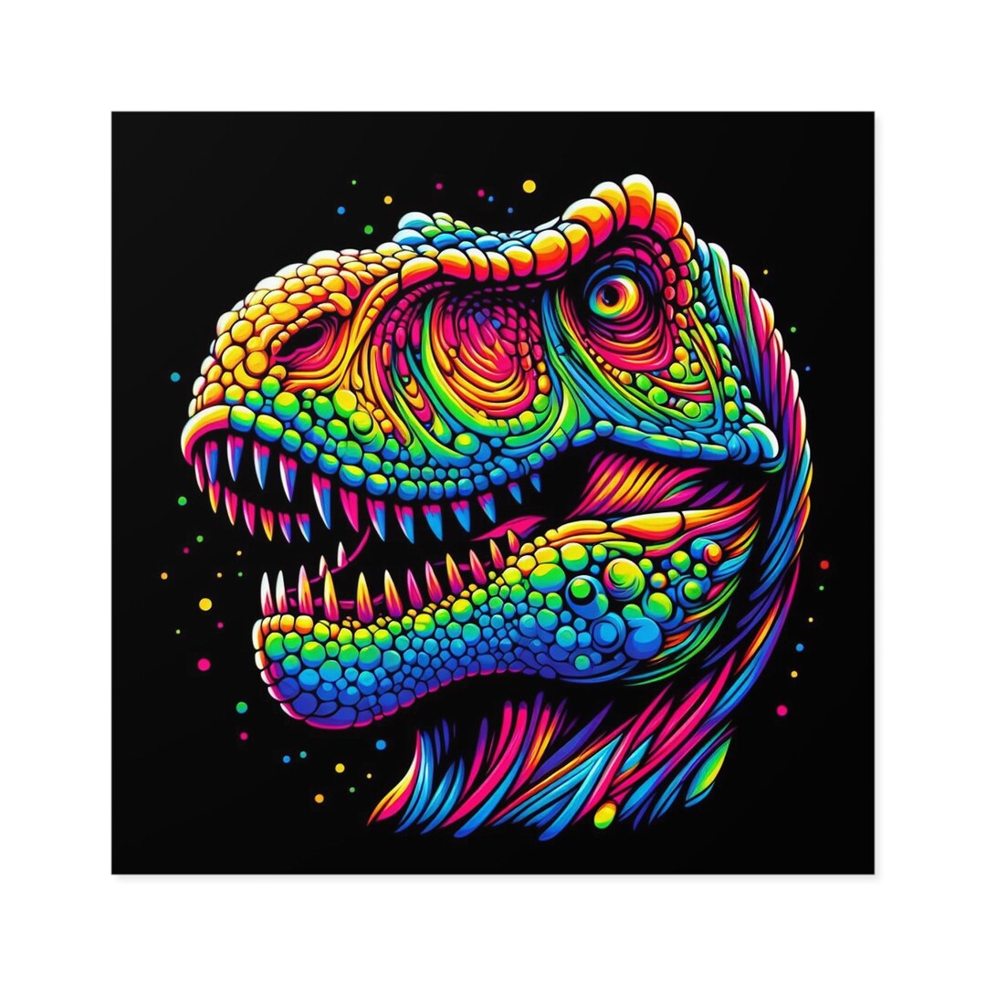 T-rex Rainbow Paint Square Decal Sticker Tyrannosaurus Dinosaur ...
