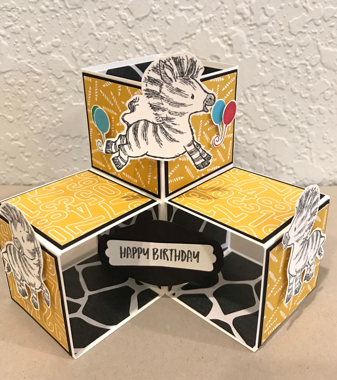 Zebra Pop-up Cube Birthday Card - Etsy