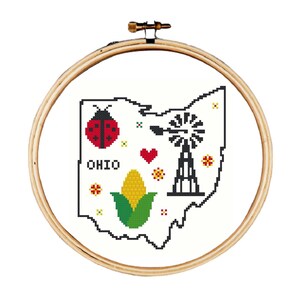 Ohio Cross Stitch Pattern, Ohio Map Cross Stitch Pattern, USA State ...