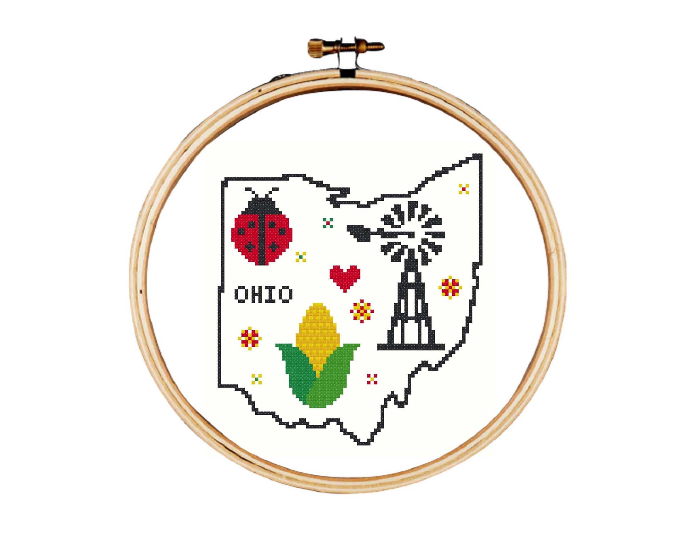 Ohio Cross Stitch Pattern, Ohio Map Cross Stitch Pattern, USA State ...