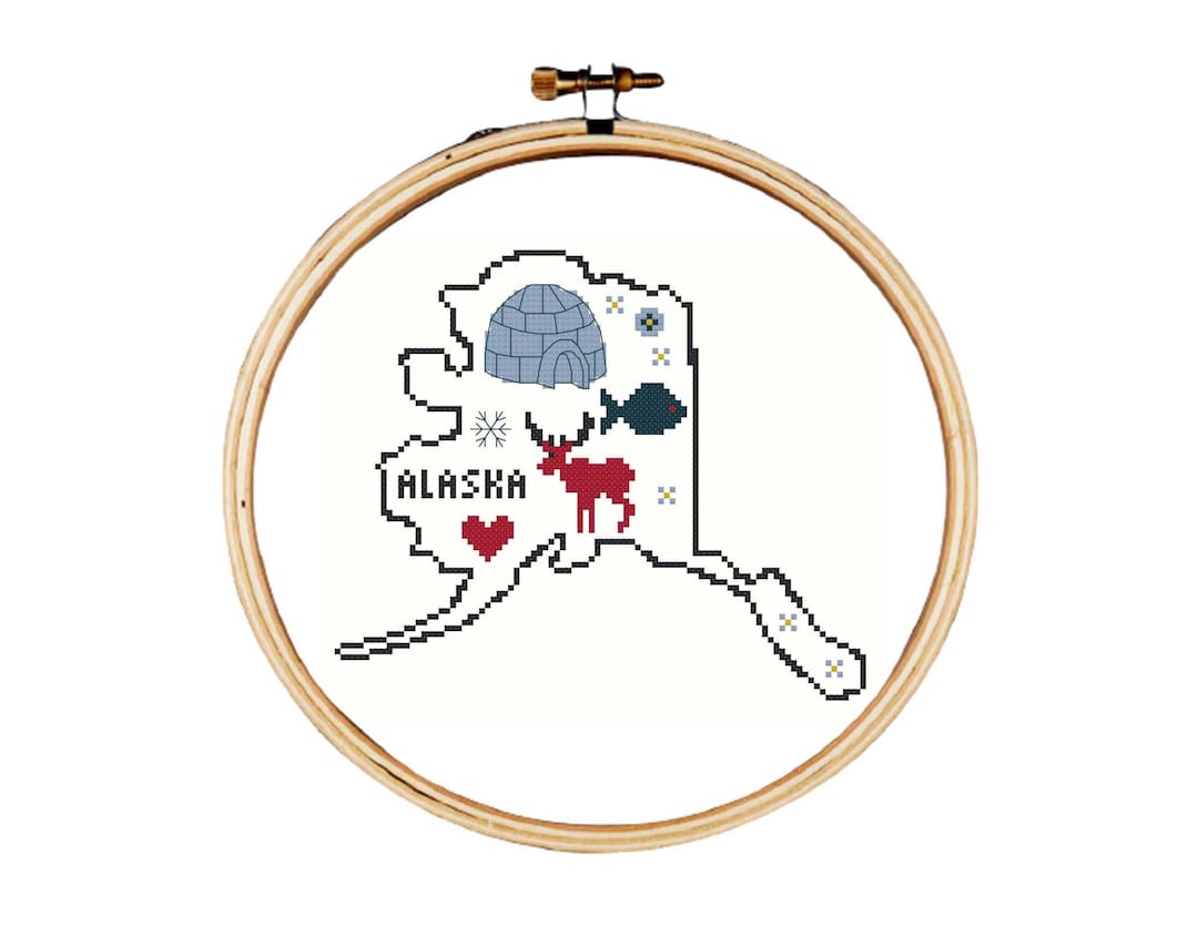Alaska Cross Stitch Pattern, Alaska Map Cross Stitch Pattern, USA Cross ...