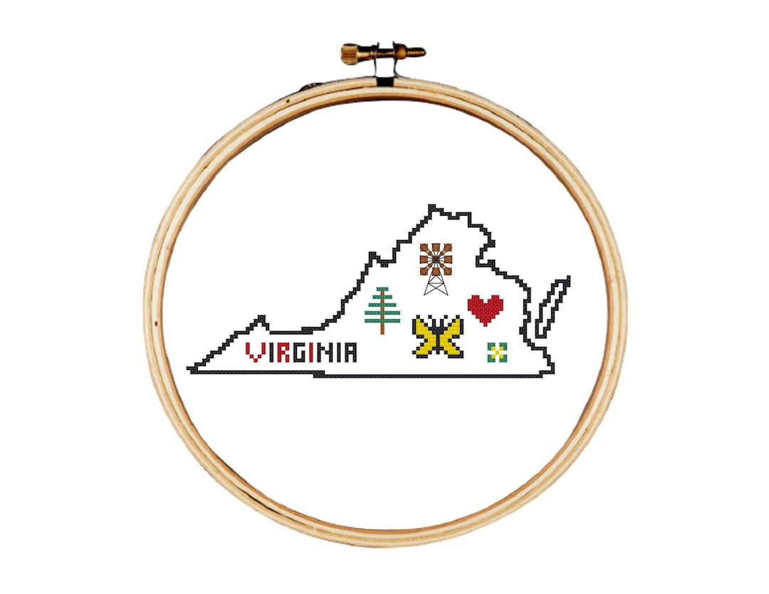 Virginia Cross Stitch Pattern, Virginia Map Cross Stitch Pattern, USA ...