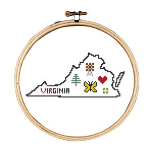 Virginia Cross Stitch Pattern, Virginia Map Cross Stitch Pattern, USA ...