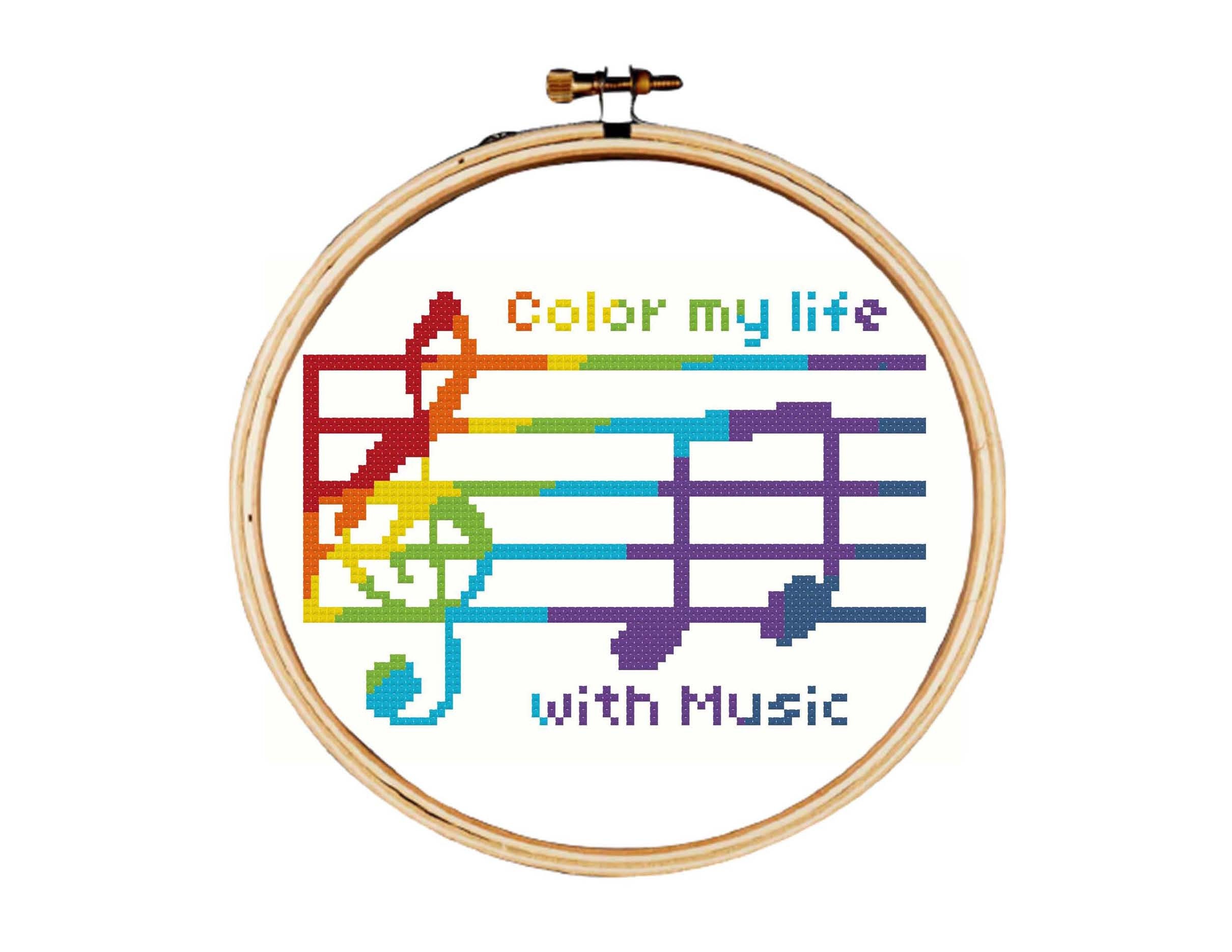 Music Cross Stitch Pattern, Music Notes Cross Stitch Pattern, Colorful ...