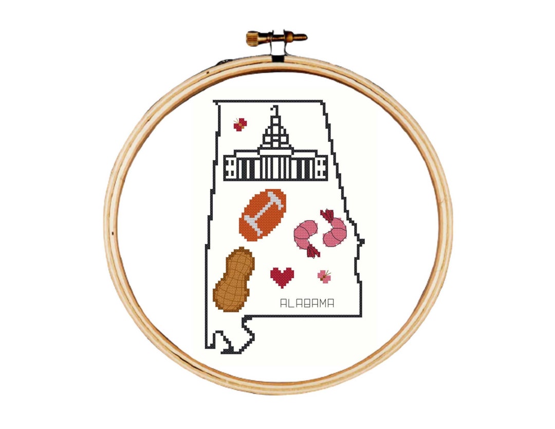 Alabama Cross Stitch Pattern, Alabama Map Cross Stitch Pattern, USA ...