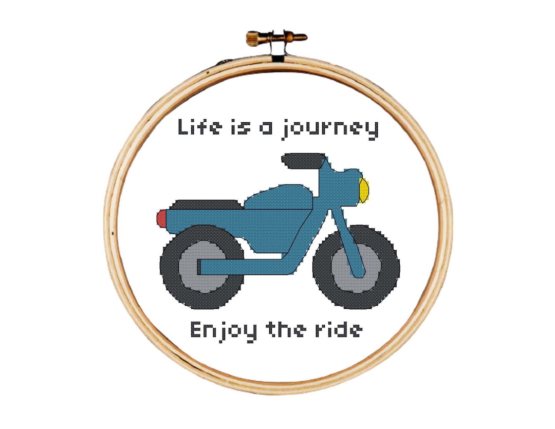 Motorcycle Cross Stitch Pattern, Life is a Journey Cross Stitch Pattern ...
